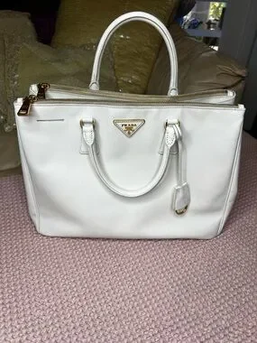 Prada | Bags | Prada White Saffiano Leather Doublezip Satchel Tote ...